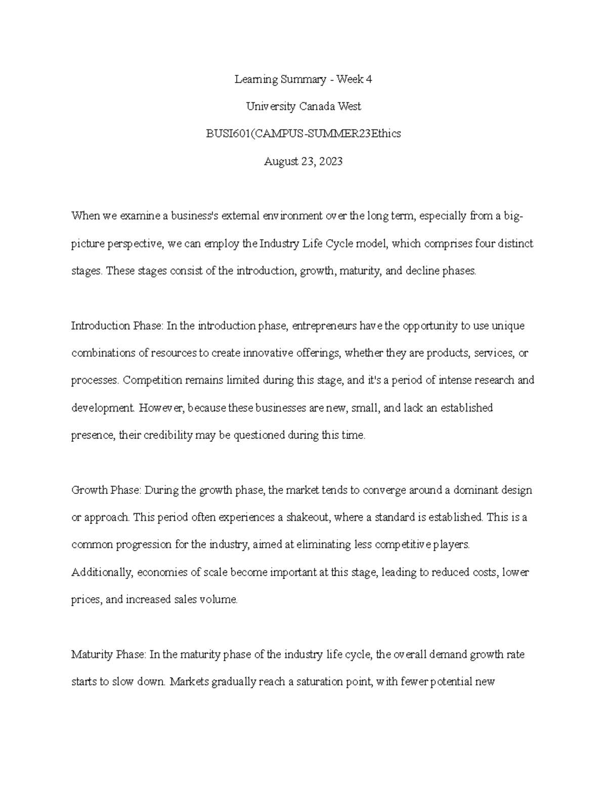 Learning Summary 2 - BUSI 601 - UCW - Studocu