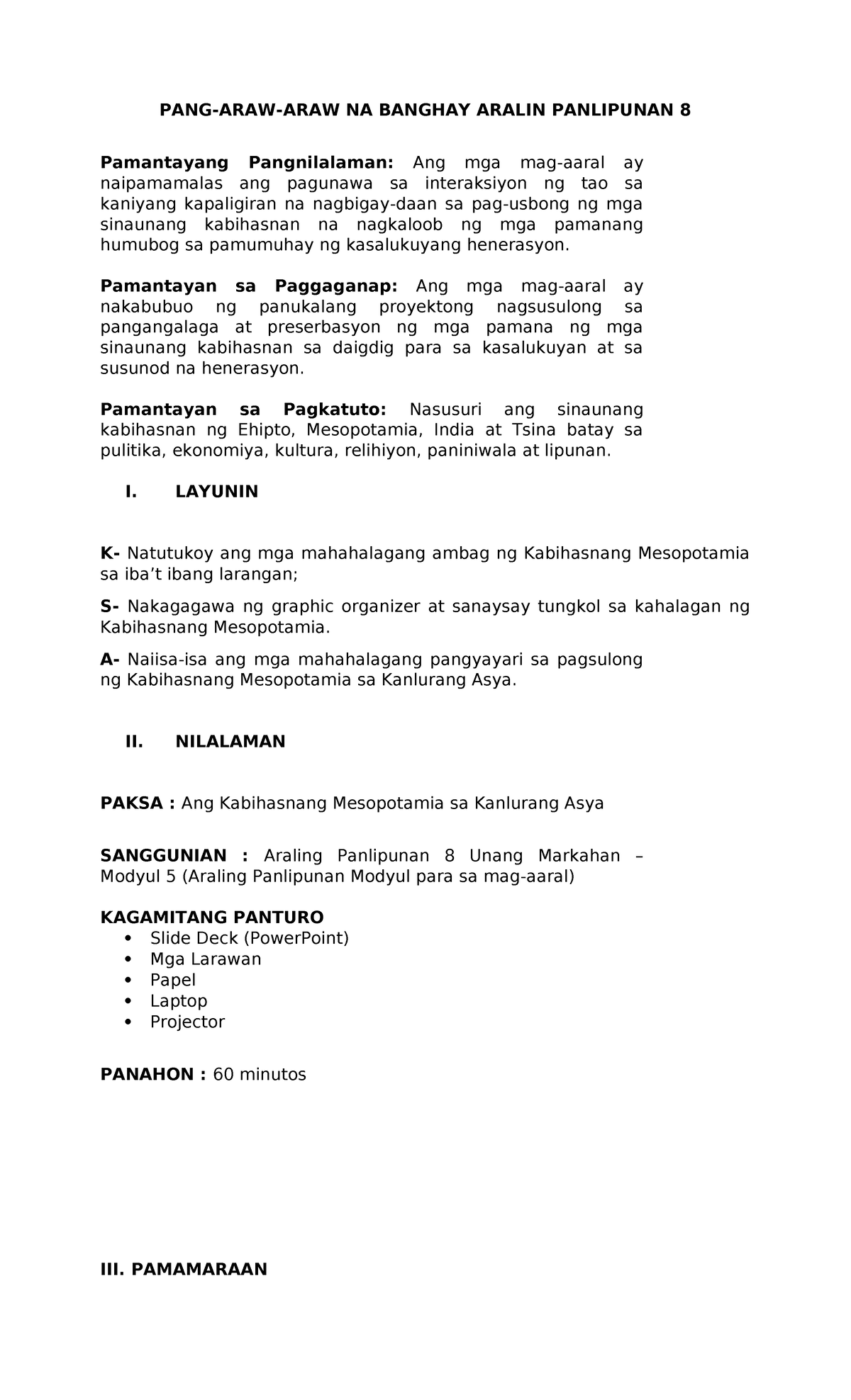 Grade 8 Lesson PLAN - PANG-ARAW-ARAW NA BANGHAY ARALIN PANLIPUNAN 8 ...