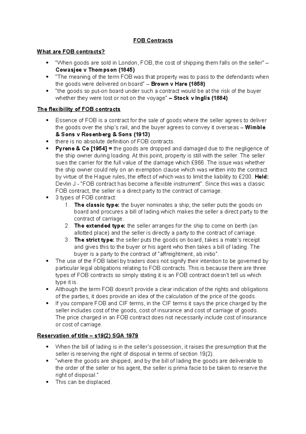 Free on Board FOB - FOB Contracts What are FOB contracts? “When goods ...