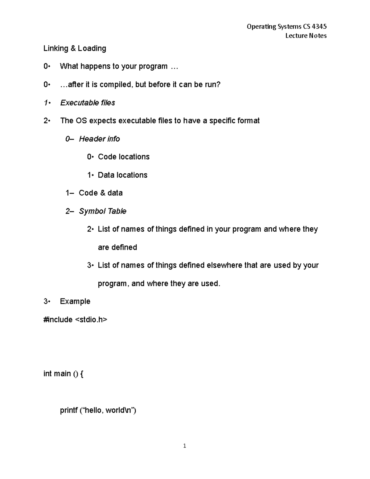 2021-Operating Systems-CS 4345-Lecture Notes-Linking Loading - CS 4345 ...