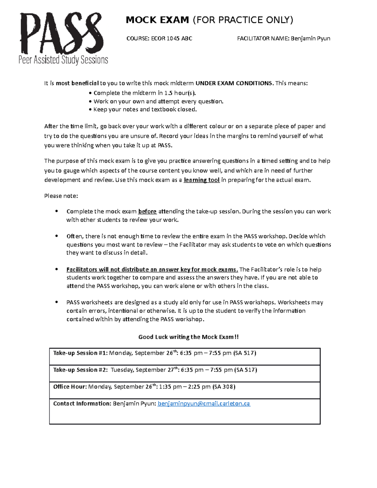 ECOR 1045 ABC - Mock Midterm 1 - It is most beneficial to you to write this mock midterm UNDER ...