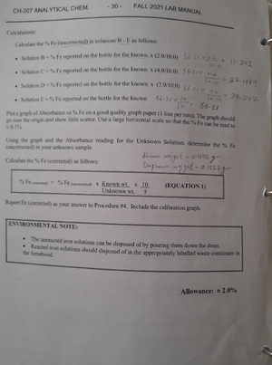 Experiment 5 POST LAB Report - EXPERIMENT #5 POST LAB REPORT 1 BIOCHEMISTRY I (CH-222) FINAL ...