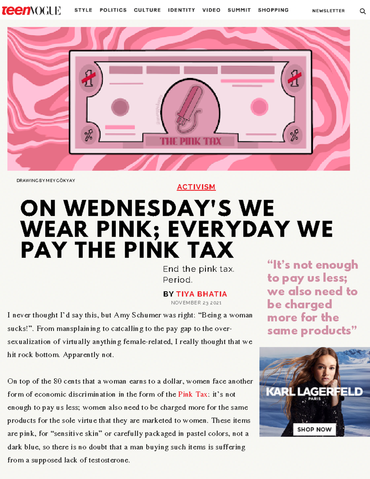 OP-ED Article on the Pink Tax (modelled after Vogue) - ON WEDNESDAY'S ...