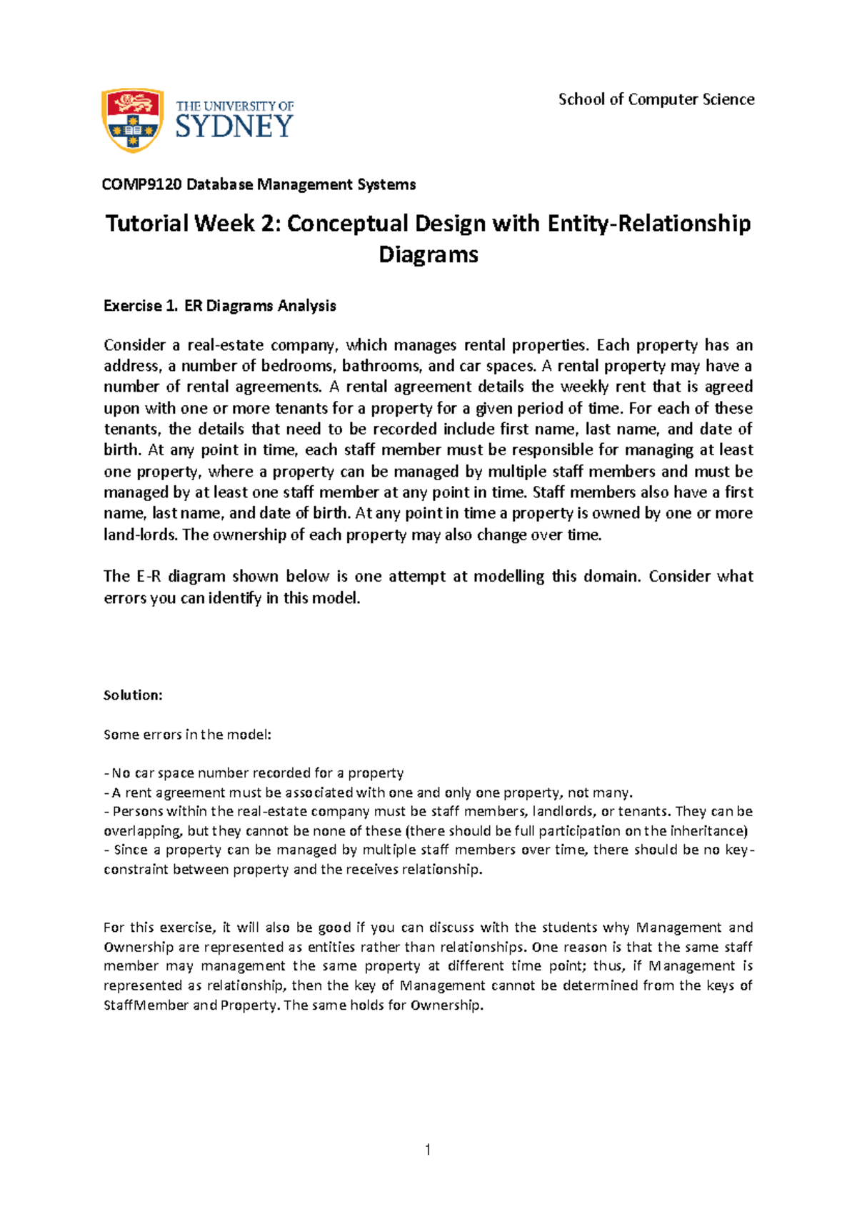 W2 Conceptual Modelling tutorial sample soln - School of Computer ...
