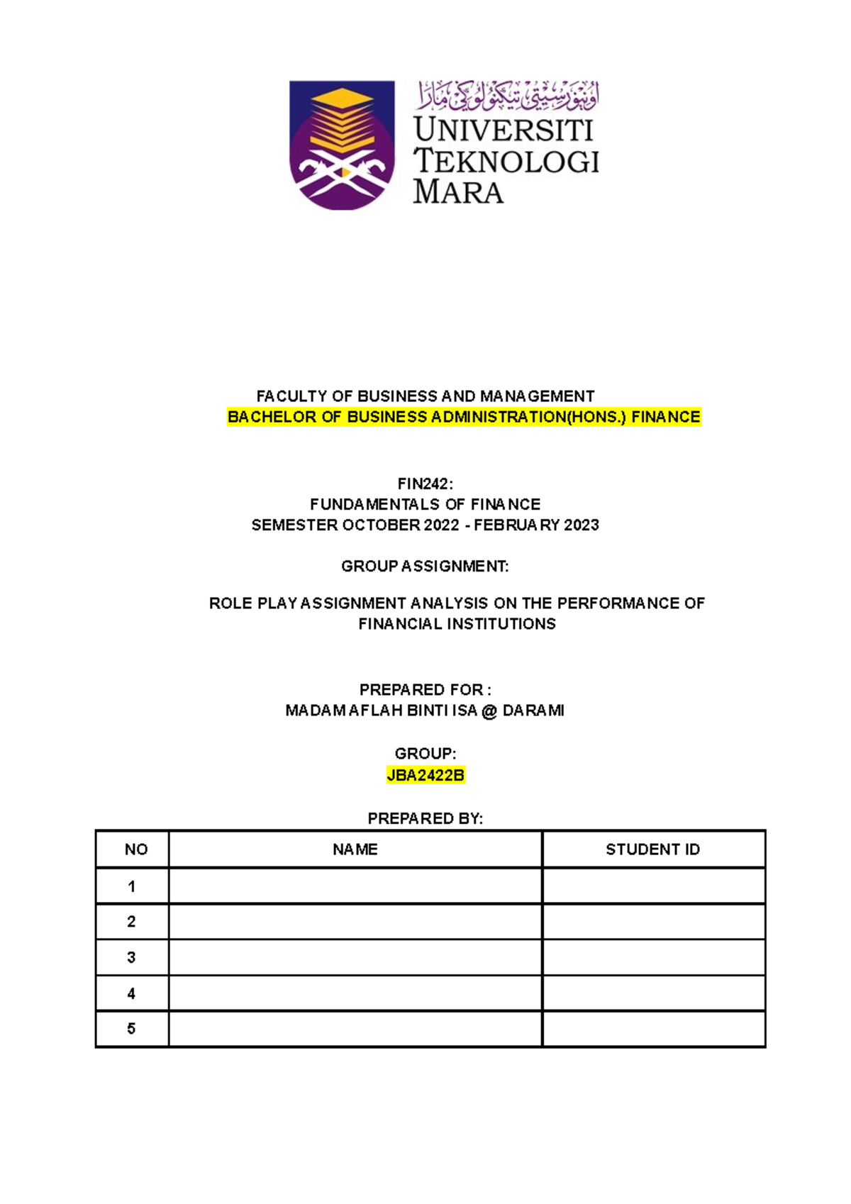 Group report - FACULTY OF BUSINESS AND MANAGEMENT BACHELOR OF BUSINESS ...