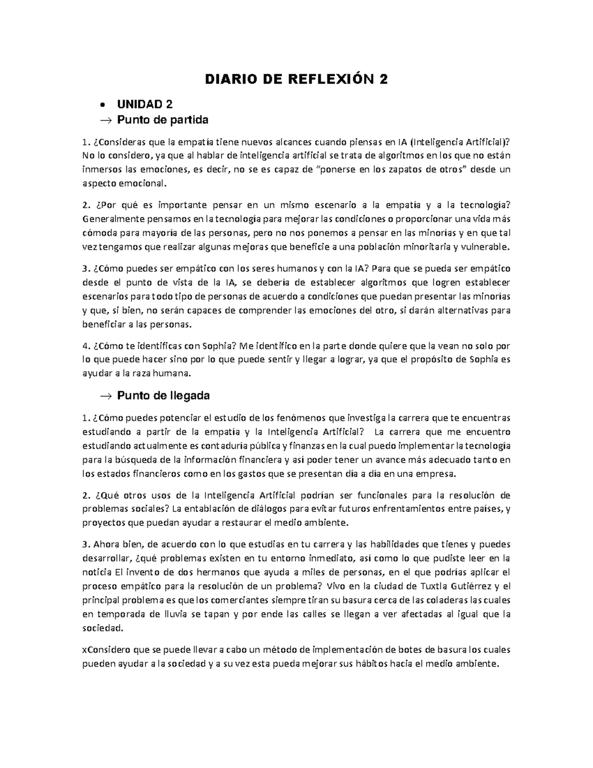 Diario DE Reflexión 2 - DIARIO DE REFLEXIÓN 2 UNIDAD 2 Punto de partida ¿Consideras que la - Studocu