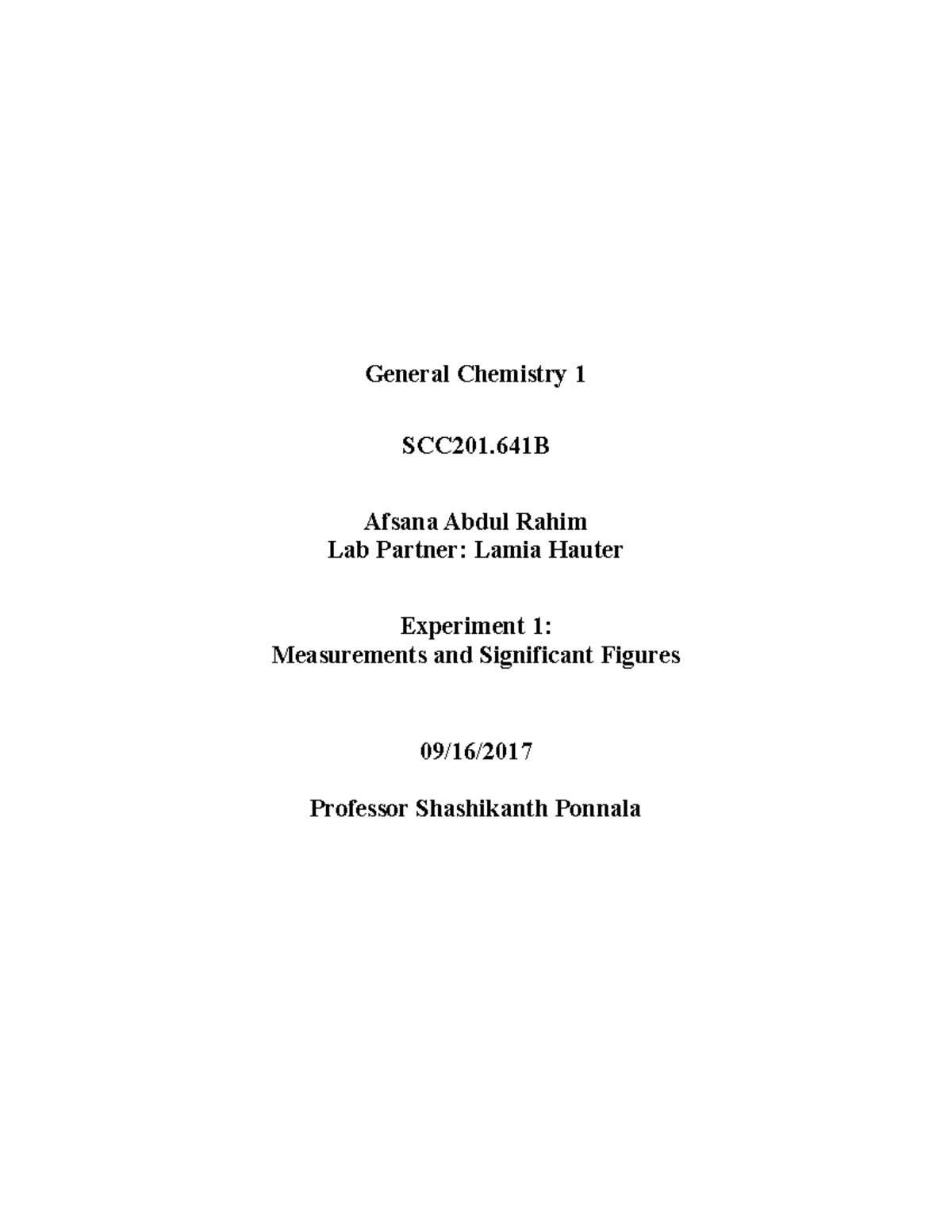 General Chemistry Lab Report 1 General Chemistry 1 SCC201 Afsana general-chemistry-lab-report-1-general-chemistry-1-scc201-afsana