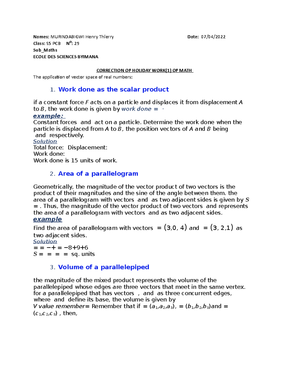 Math holiday work 1 - maths questions - Names: MURINDABIGWI Henry ...