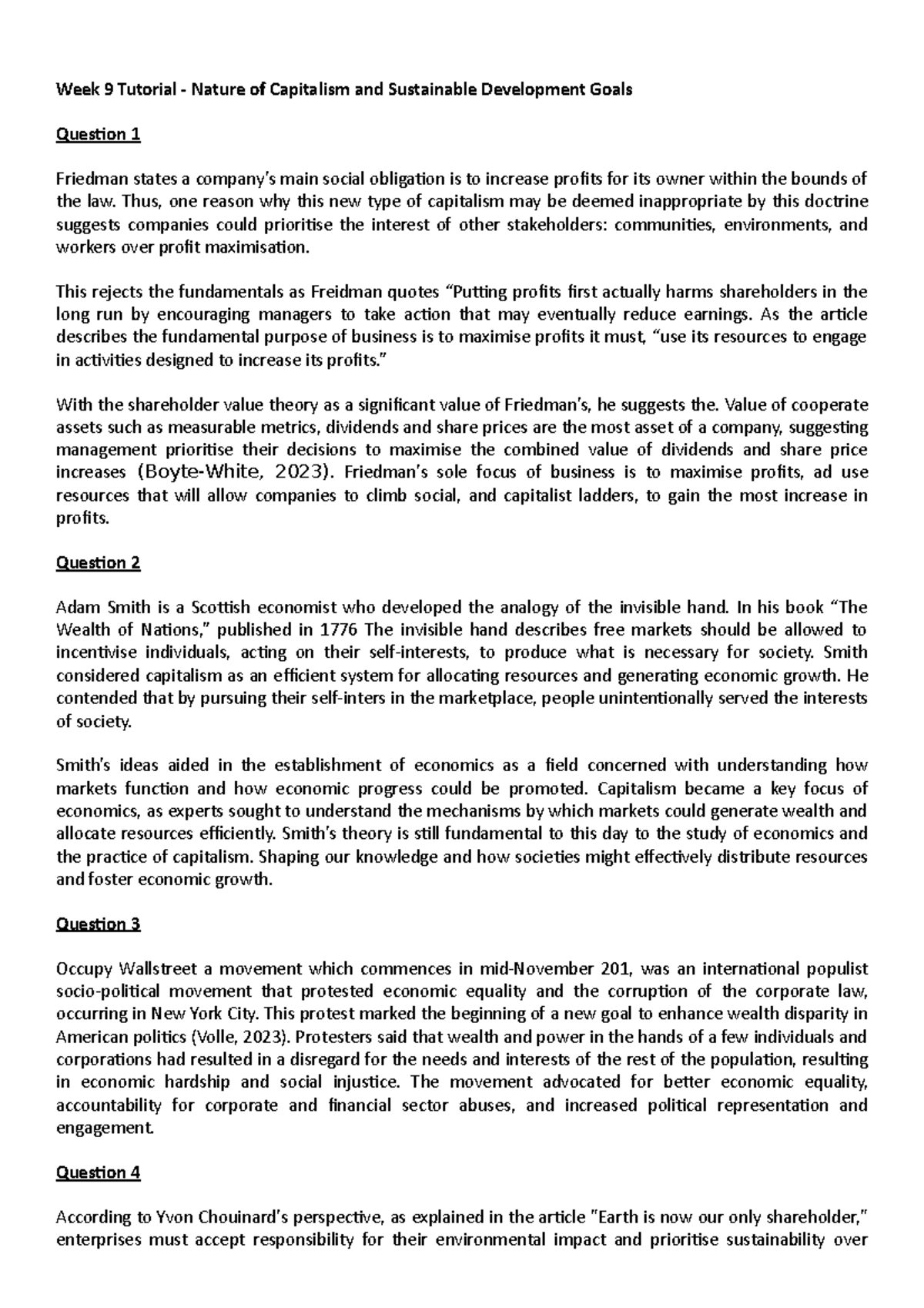 Week 9 Tutorial - Week 9 Tutorial - Nature of Capitalism and ...