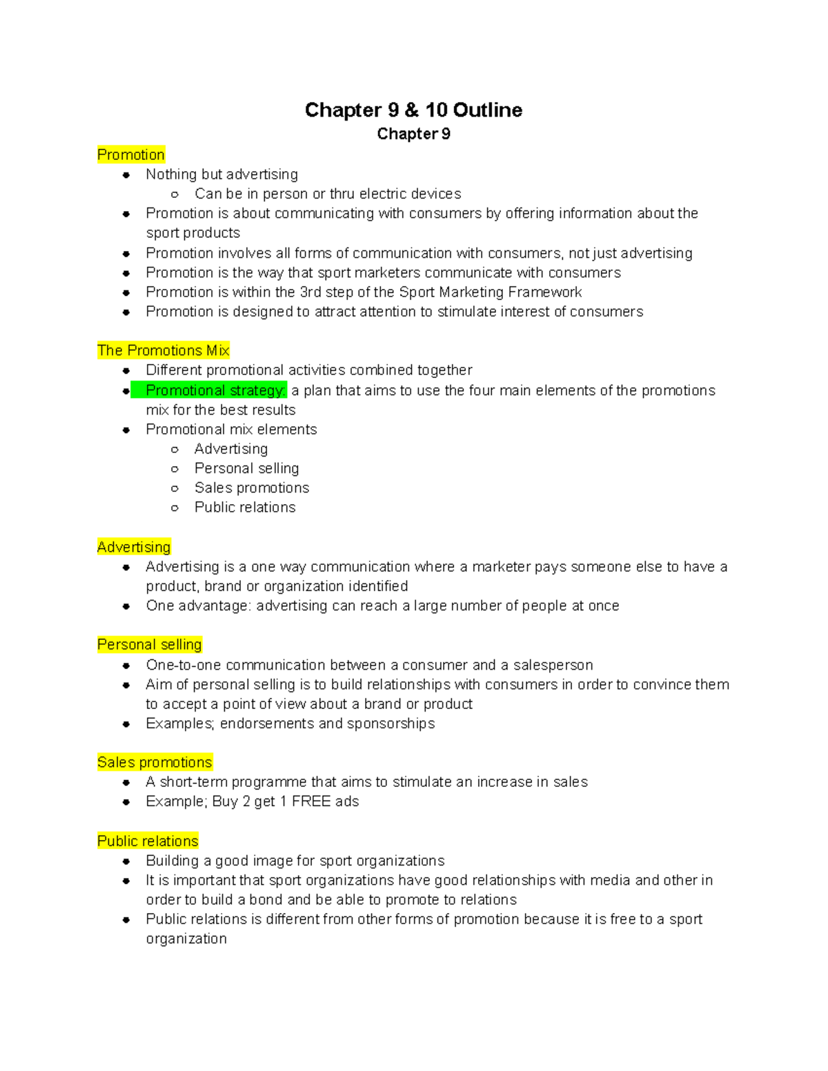 Chapter 9 & 10 Outline - Chapter 9 & 10 Outline Chapter 9 Promotion ...