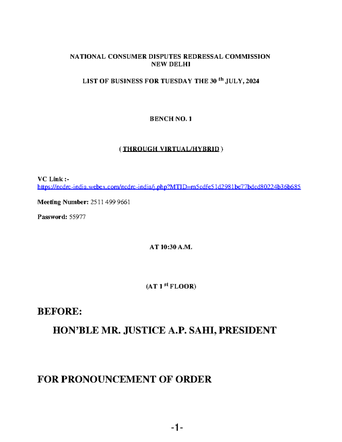 Causelist ALL 2024-07-30 - NATIONAL CONSUMER DISPUTES REDRESSAL ...