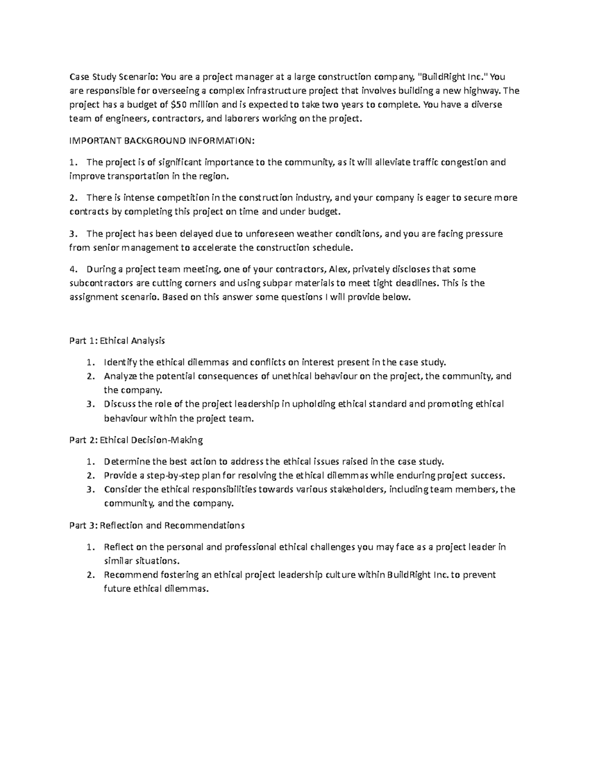 Case Study Scenario with questions - Case Study Scenario: You are a ...