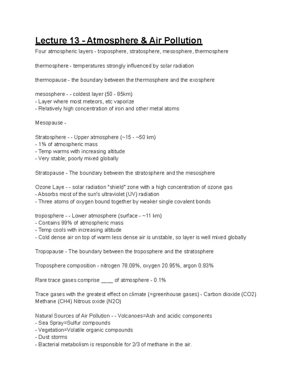 Lecture 13 Atmosphere and Air Pollution - Lecture 13 - Atmosphere & Air ...