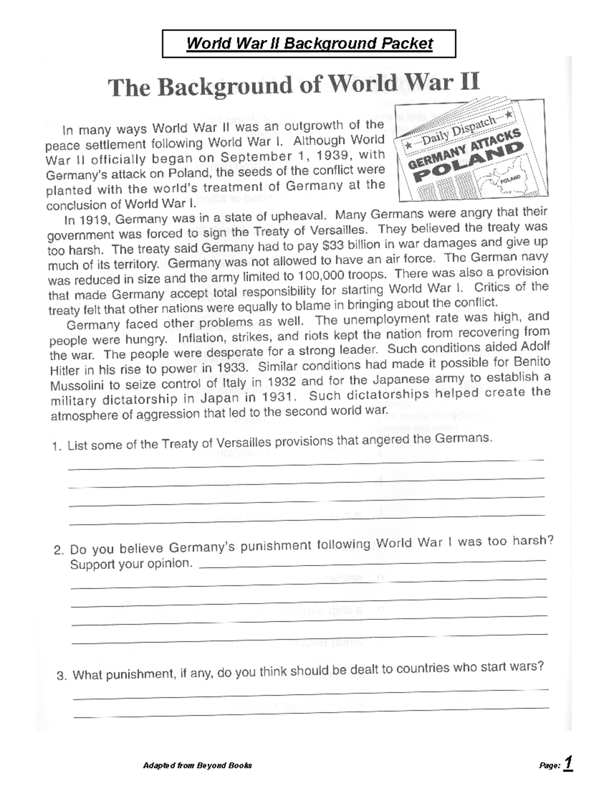 WWII Background packet - World War II Background Packet The Road to War ...