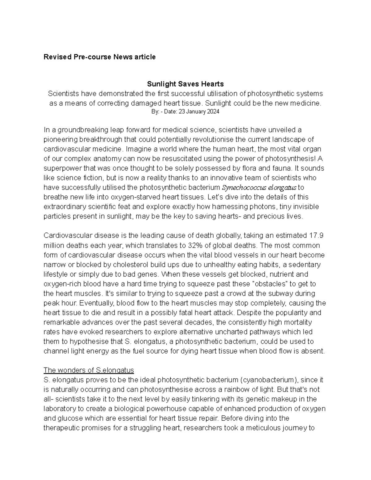 S17 Pre Course Writing Task Peer Review Submission - Revised Pre-course ...