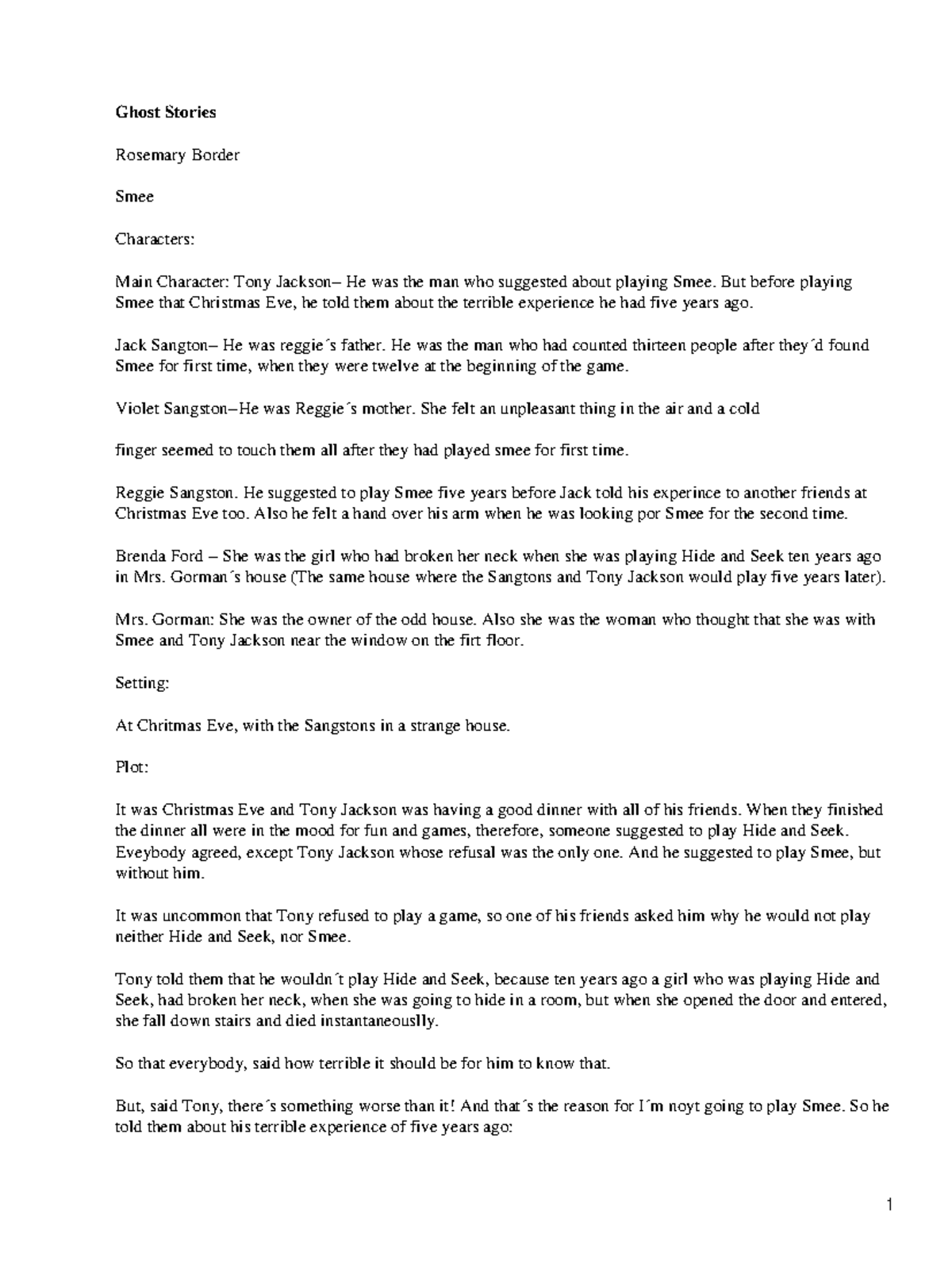 Ghosts stories summary - Ghost Stories Rosemary Border Smee Characters ...