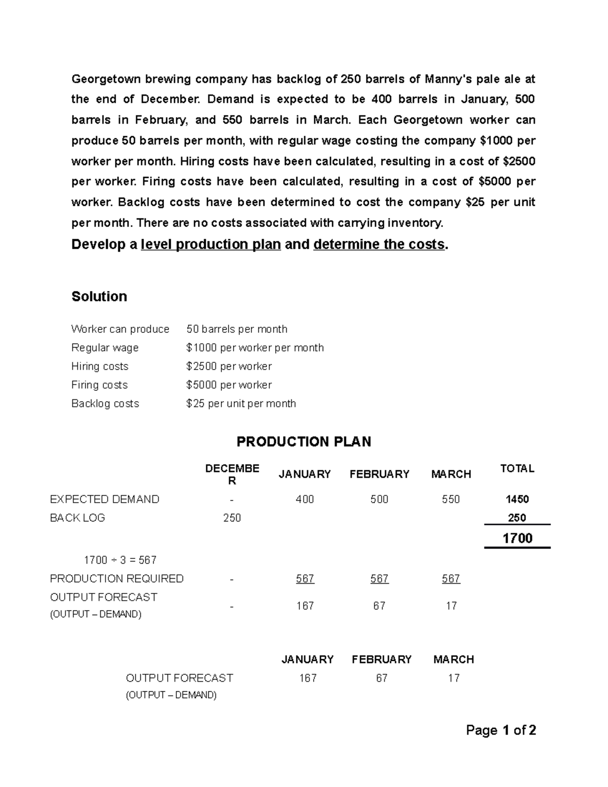 Level production plan - Numerical - Georgetown brewing company has ...