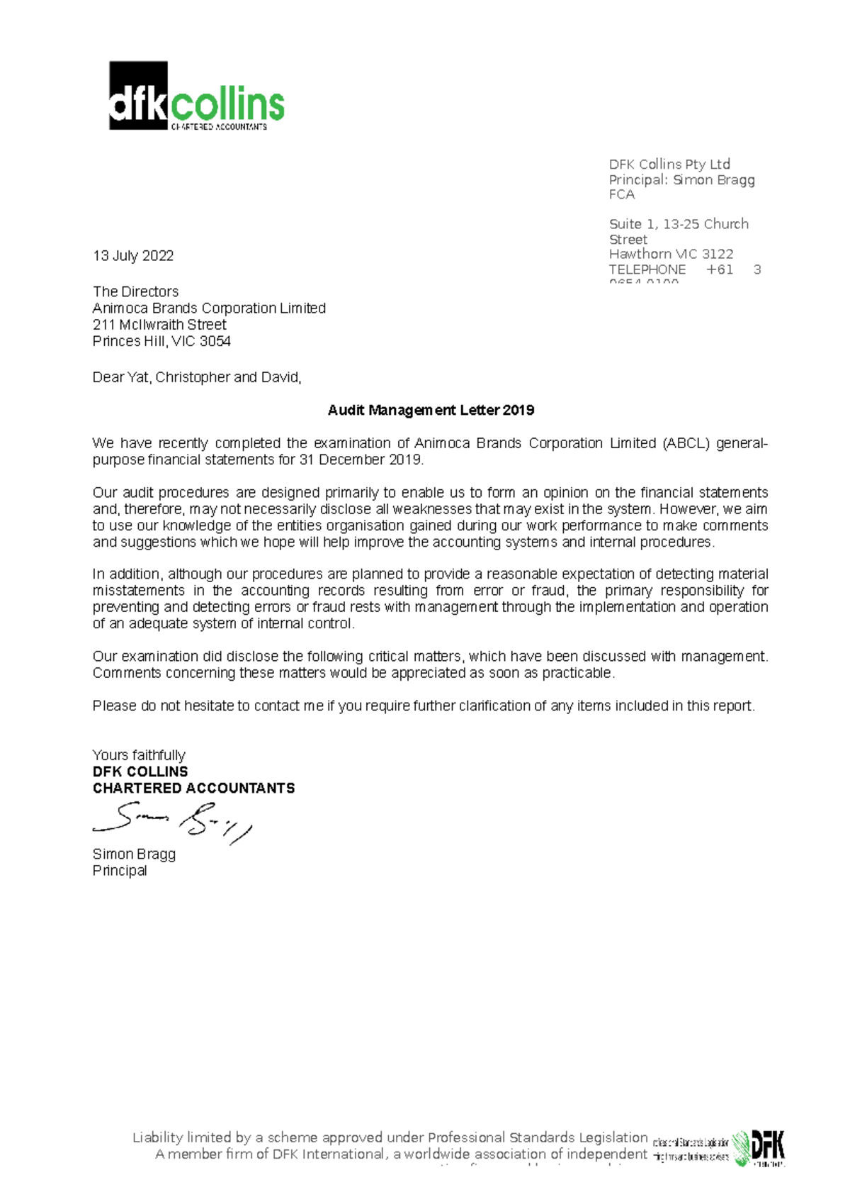 Management Letter 2019 v Scjrb 12072022 - 13 July 2022 The Directors ...