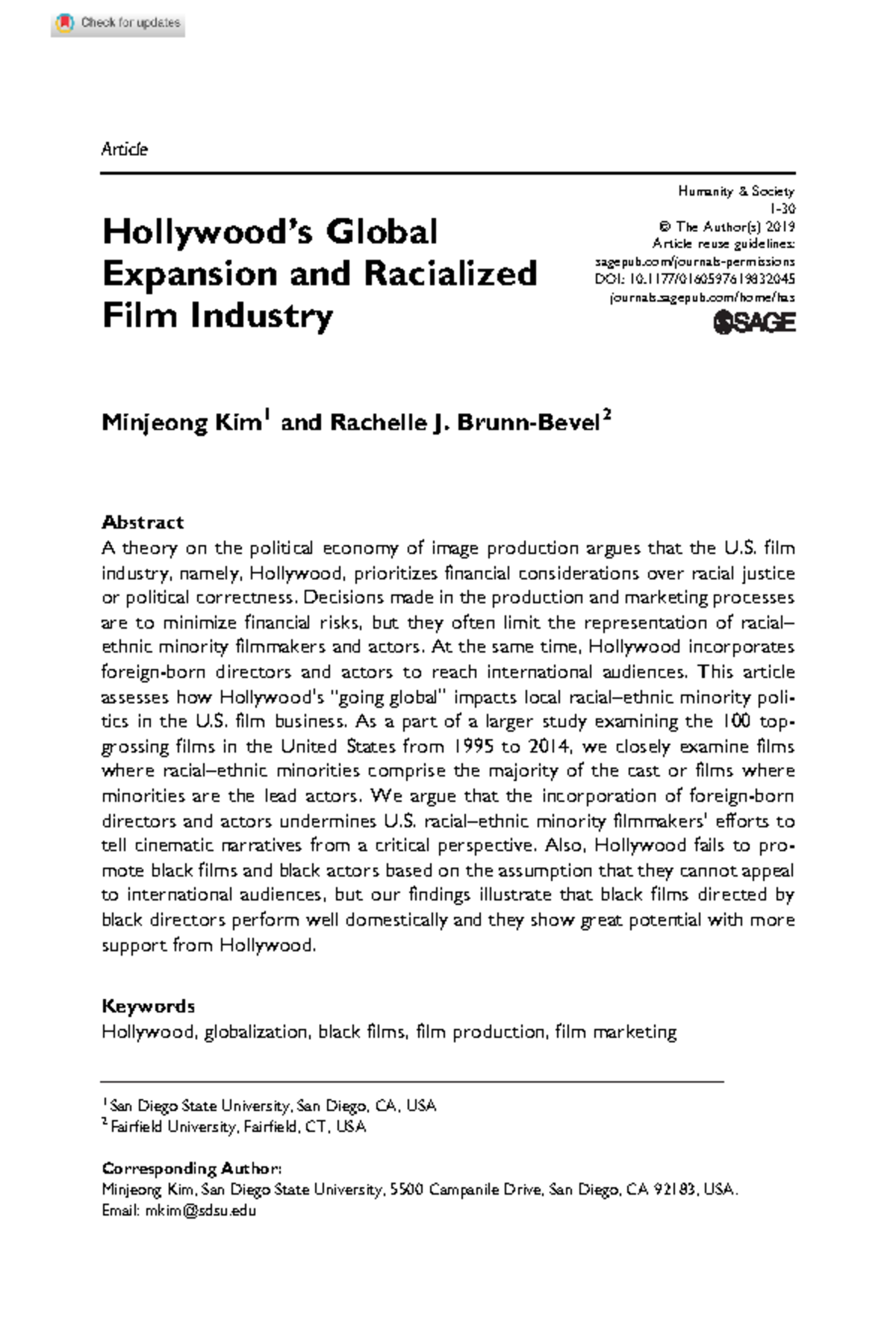 Hollywood’s Global expansion - Article Hollywood’s Global Expansion and ...