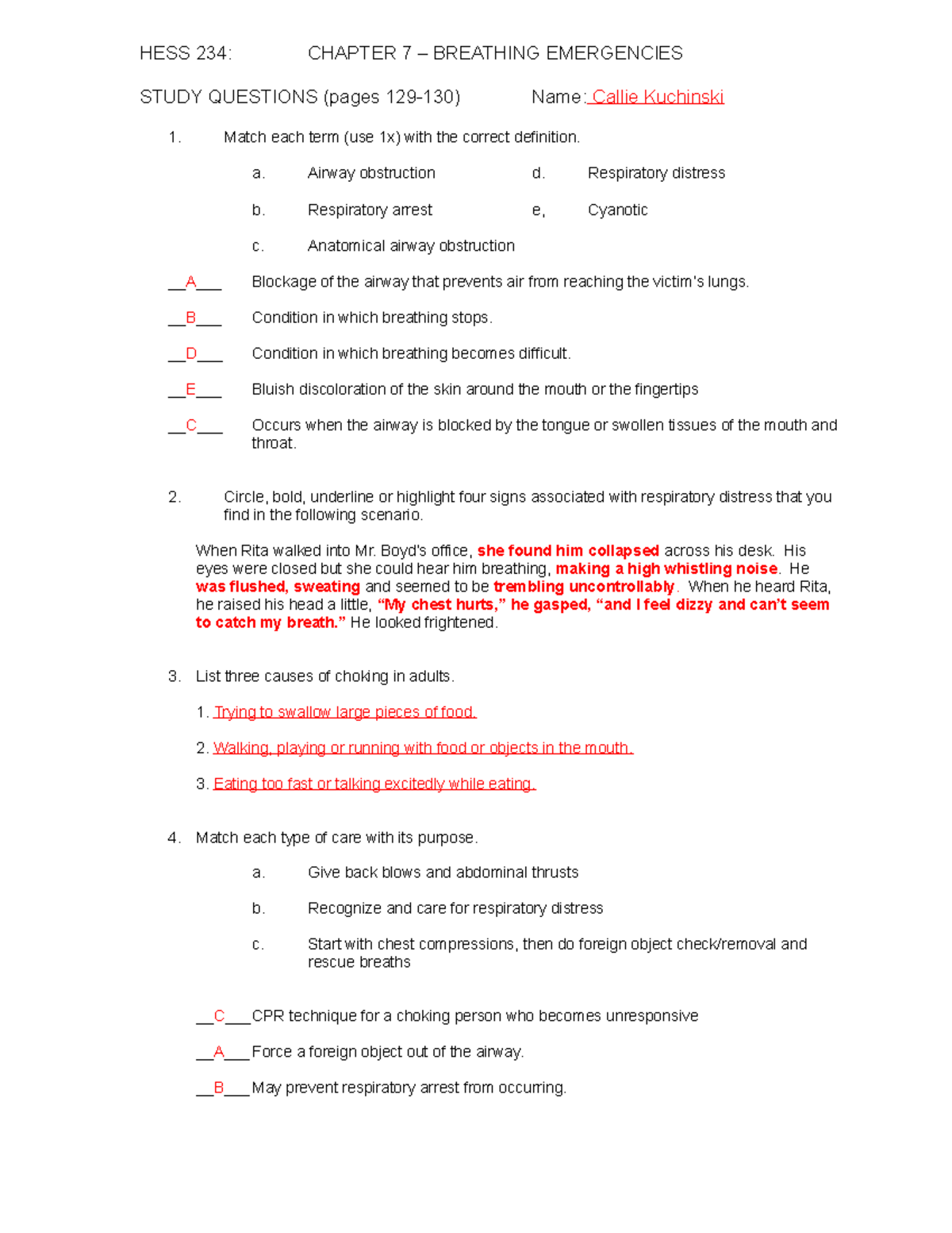 HESS 234 - Chapter 7 - Breathing Emergencies - Study Questions - HESS 234: CHAPTER 7 – BREATHING ...
