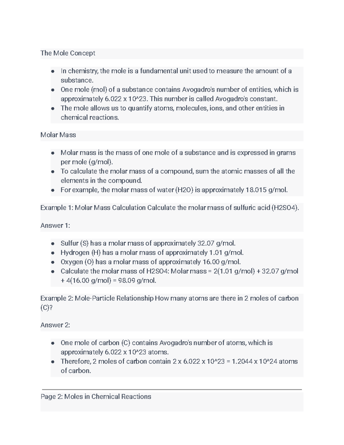 The Mole Concept - Mole examples with molar mass, Stoichiometry, and ...