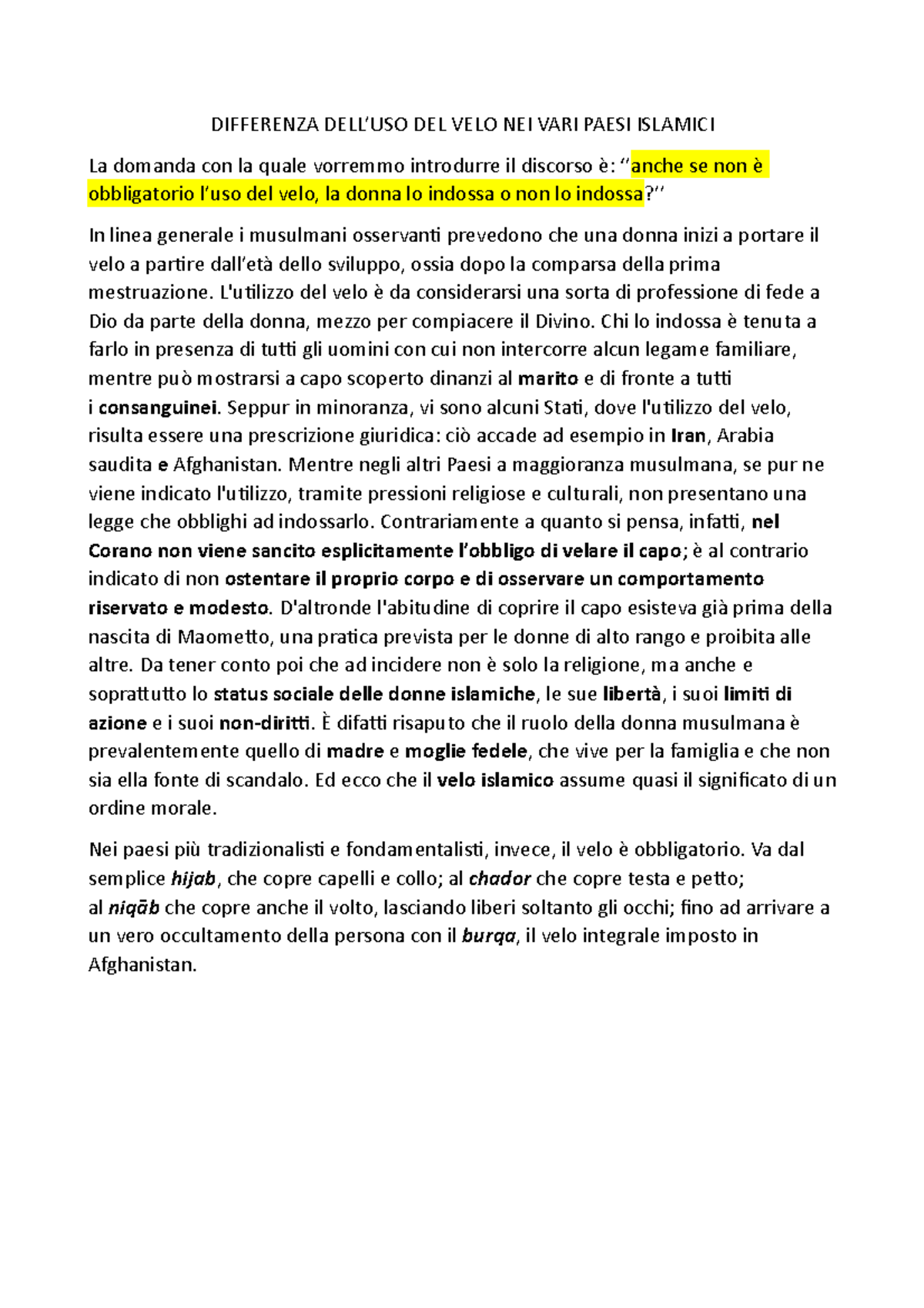 Differenza dell'uso del velo neivari paesi islamici - DIFFERENZA DELL ...