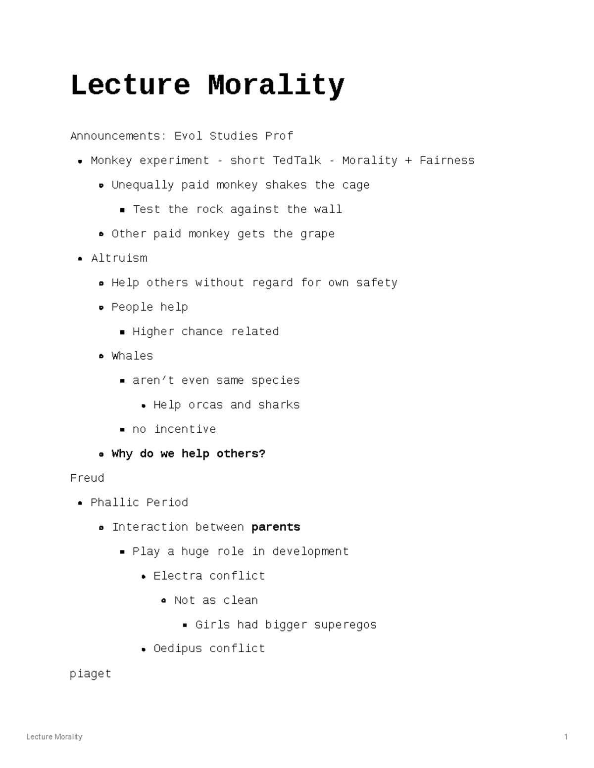 Lecture Morality - Lecture Morality Announcements: Evol Studies Prof ...