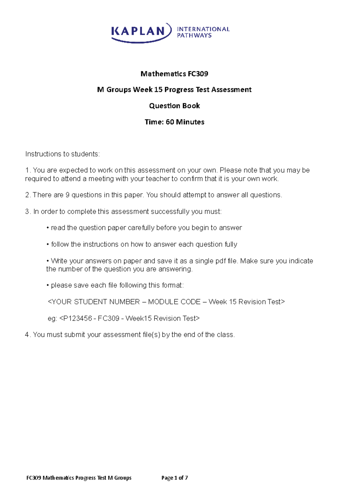 FC309 M Groups Week 15 Formative Paper - Mathematics FC M Groups Week ...