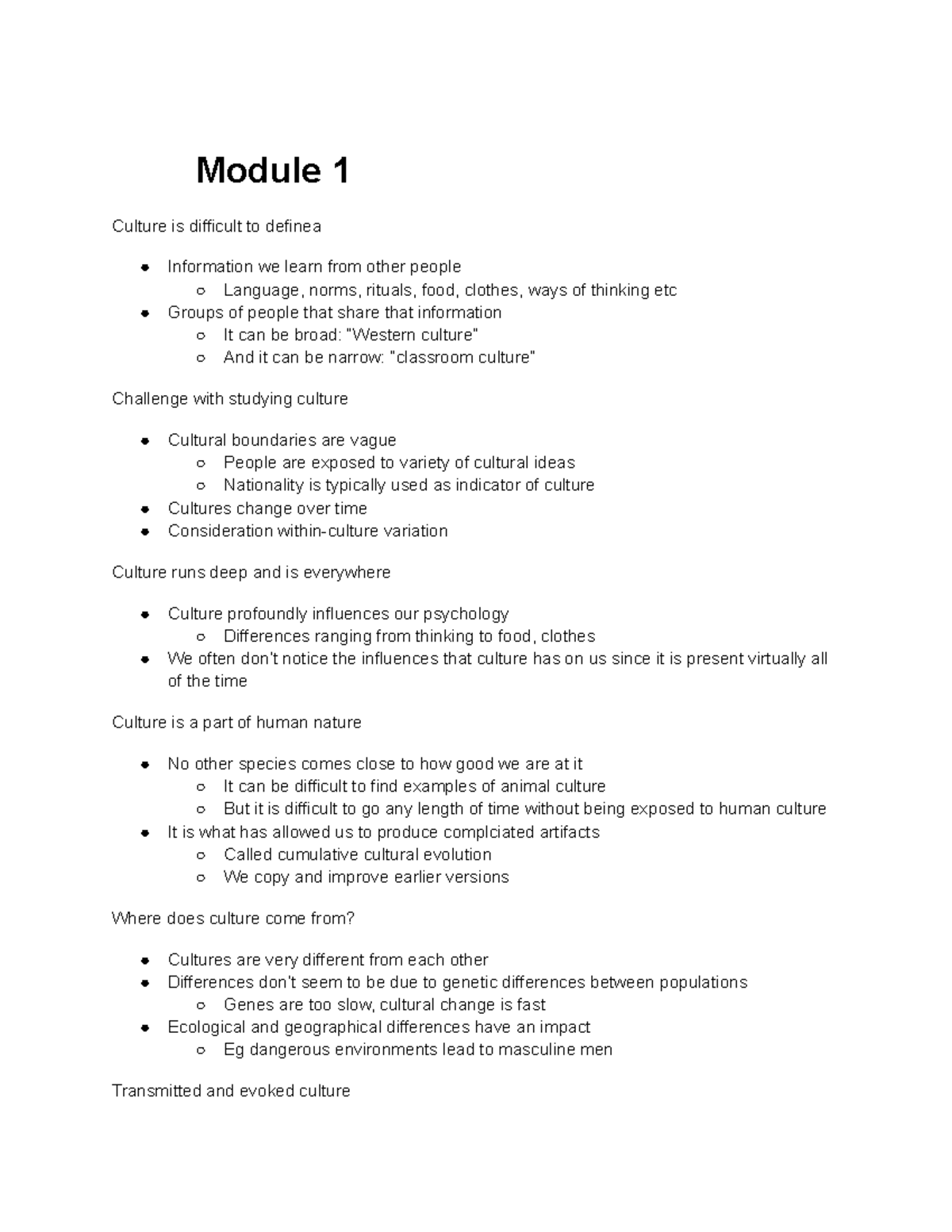 PSYC 307 Module 1 - Module 1 Culture is difficult to definea ...