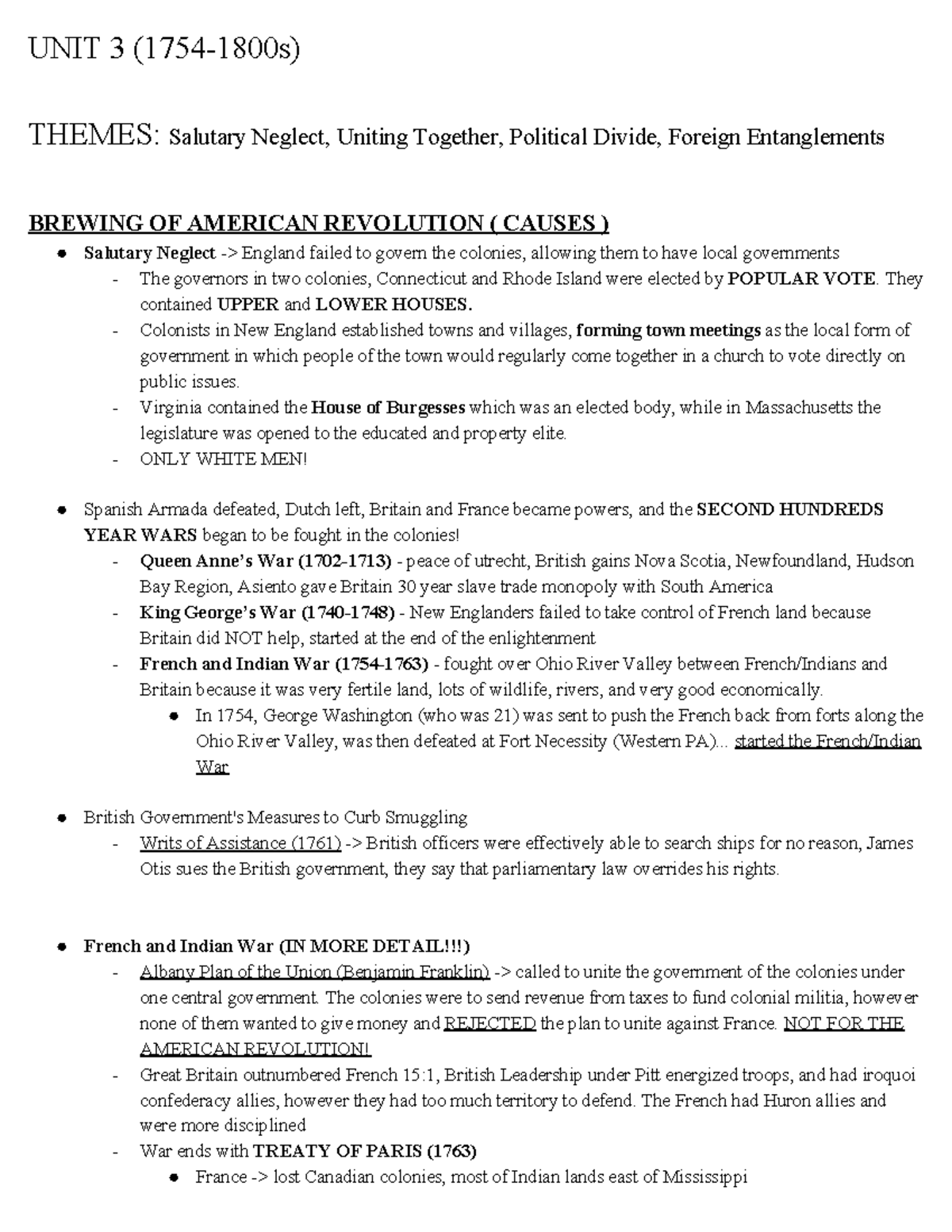 AP US History AP Review - UNIT 3 (1754-1800s) THEMES: Salutary Neglect ...