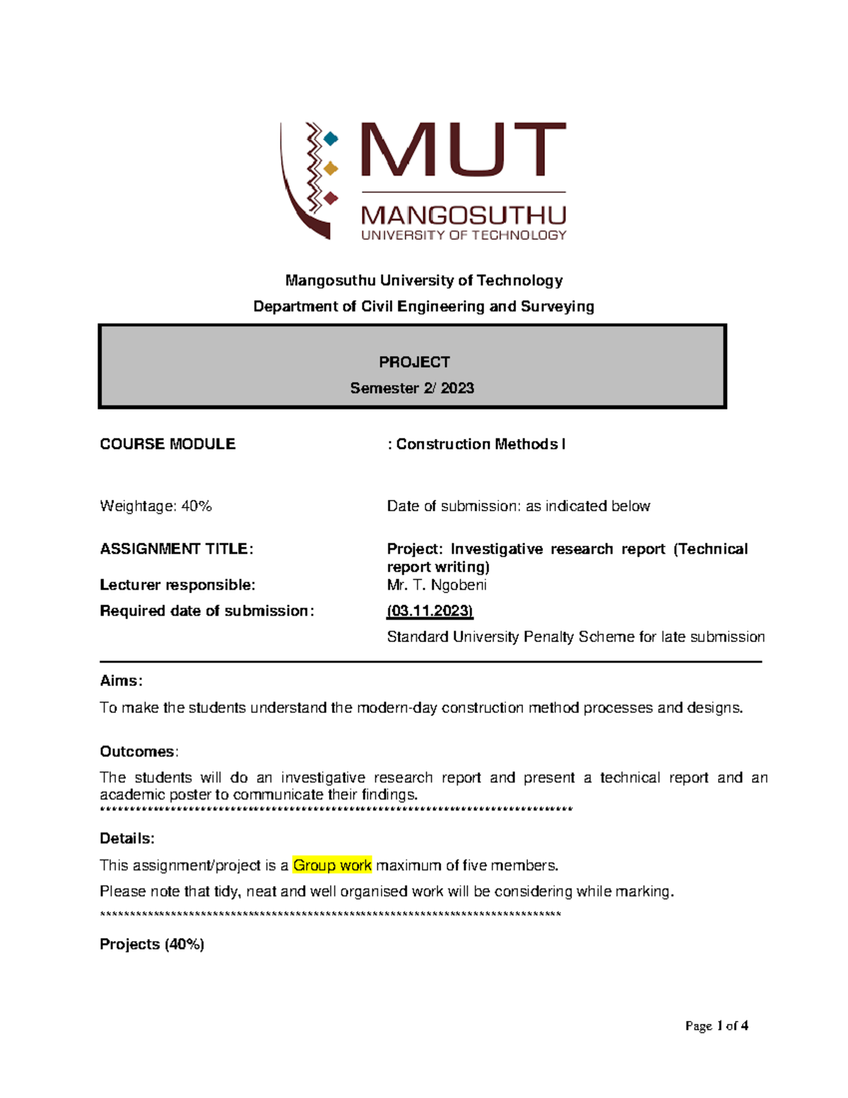 Construction Methods - Project - Mangosuthu University of Technology ...