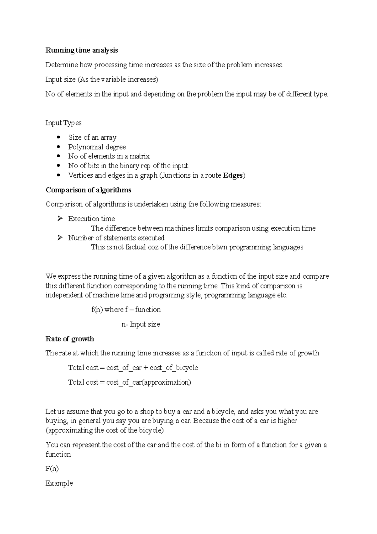 Running Time Analysis Running Time Analysis Determine How Processing
