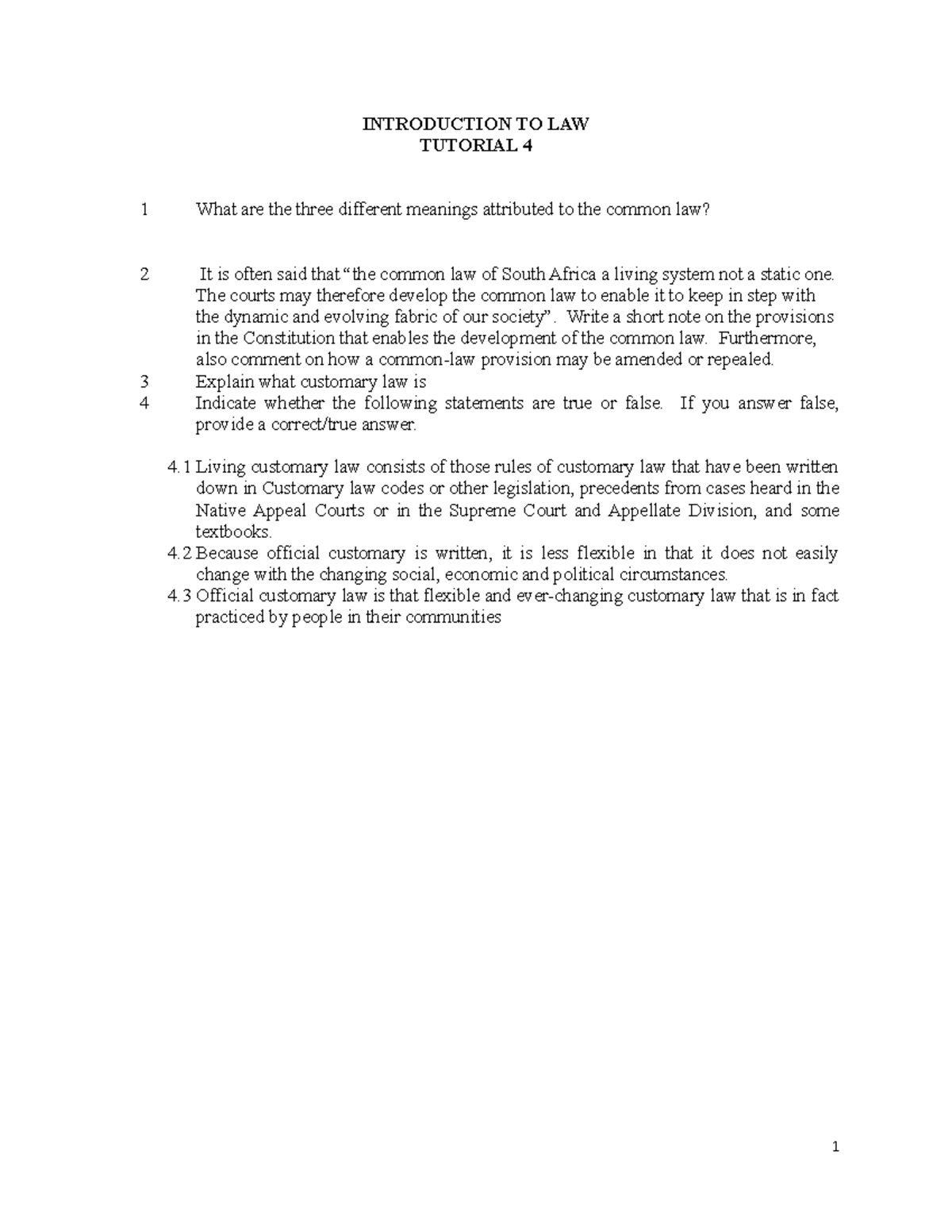 Tut 4 (2023 only) - THIS IS USEFUL - INTRODUCTION TO LAW TUTORIAL 4 1 ...