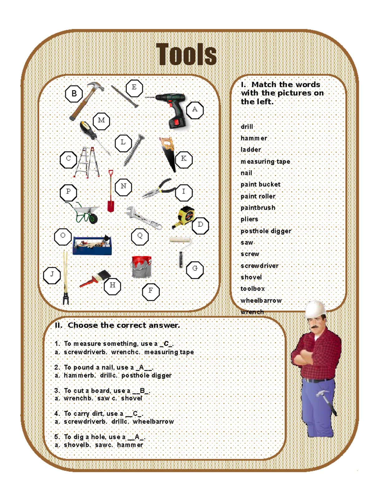 9. Tools, verbs, nouns, adjectives - H O Q D N I C K L M A B E F G I ...