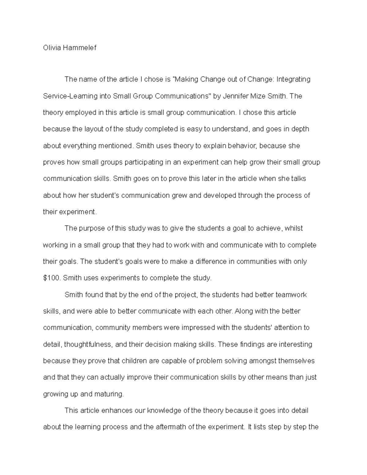 COM 295 02 Journal Article Analysis - Olivia Hammelef The name of the ...