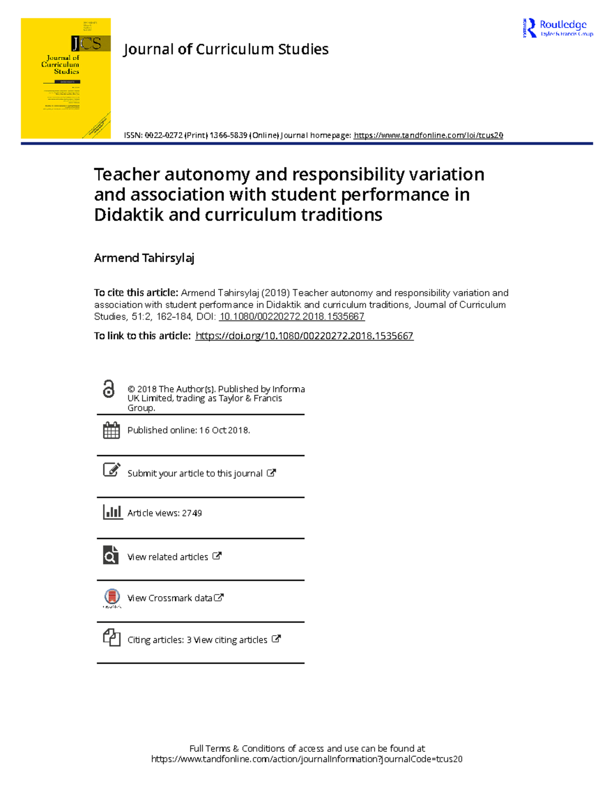 Teacher autonomy and responsibility variation and association with ...