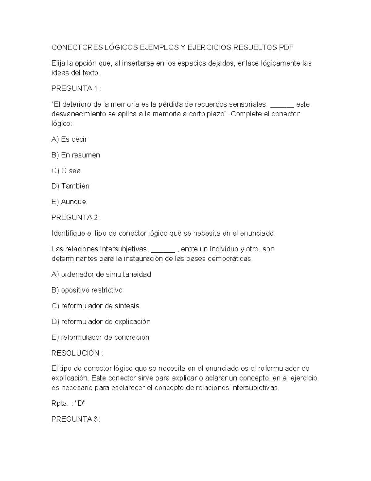 Conectores Lógicos Ejemplos Y Ejercicios Resueltos PDF - CONECTORES LÓGICOS EJEMPLOS Y ...