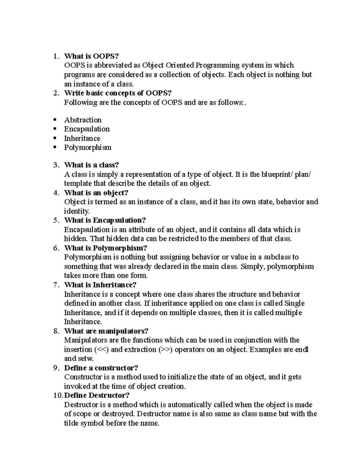 What is OOPS - computer science engineering - 1. What is OOPS? OOPS is abbreviated as Object ...