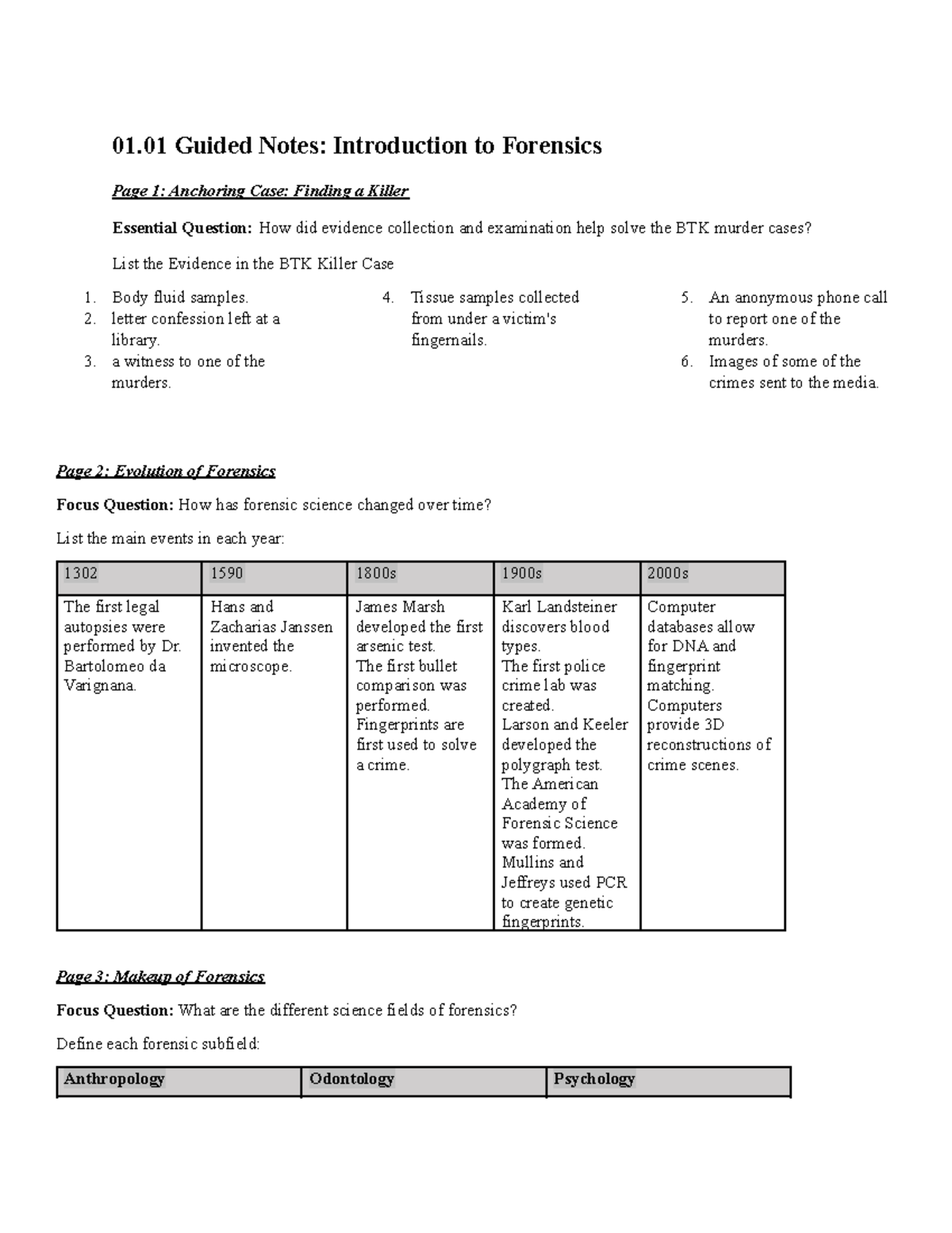 0101 Guided Notes Introduction To Forensics 01 Guided Notes Introduction To Forensics Page 1