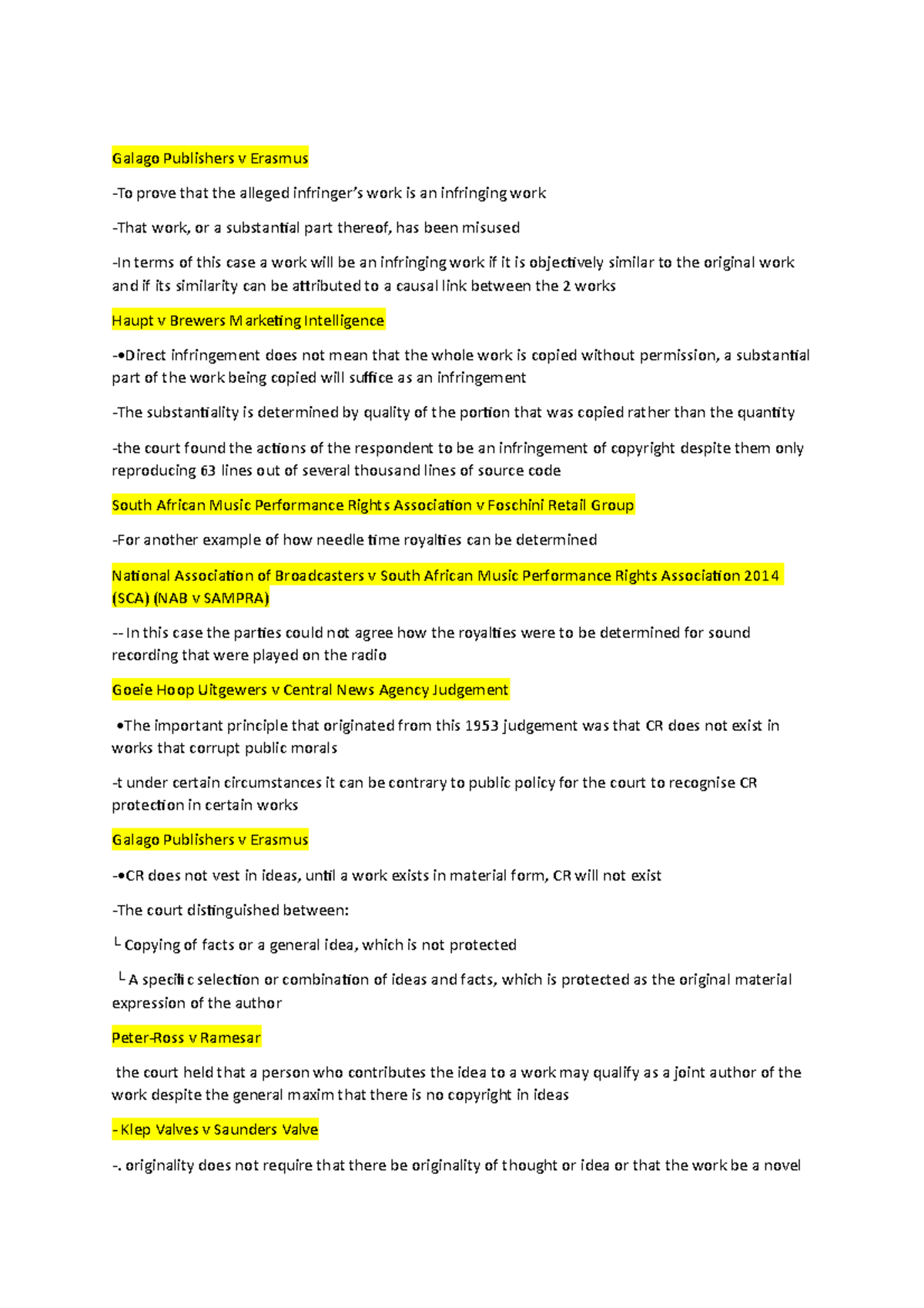 IGZ case summaries - other - Galago Publishers v Erasmus -To prove that ...