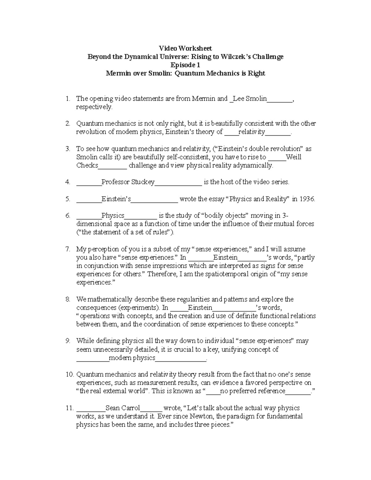 1 Definition of Physics - Video Worksheet Beyond the Dynamical Universe ...