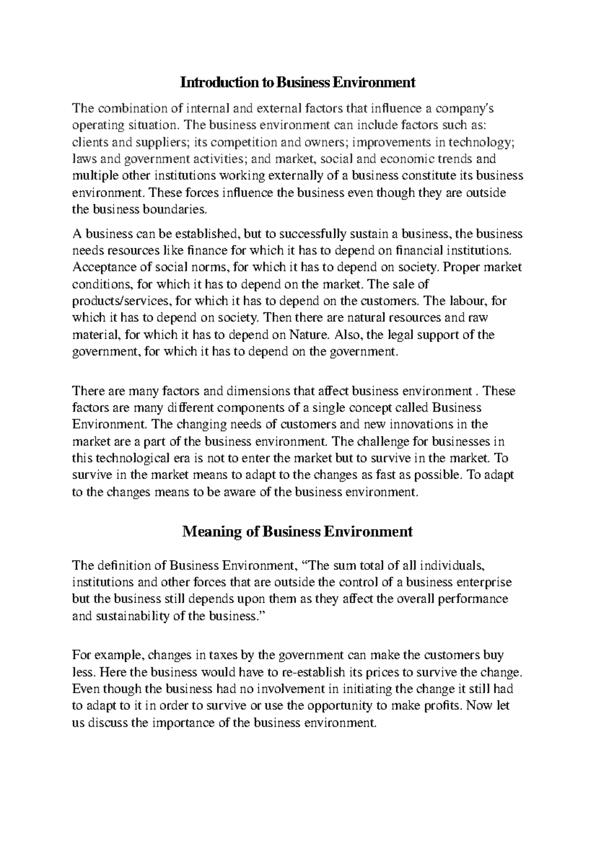 Introduction to Business Environment-Module 1 - Introduction to ...