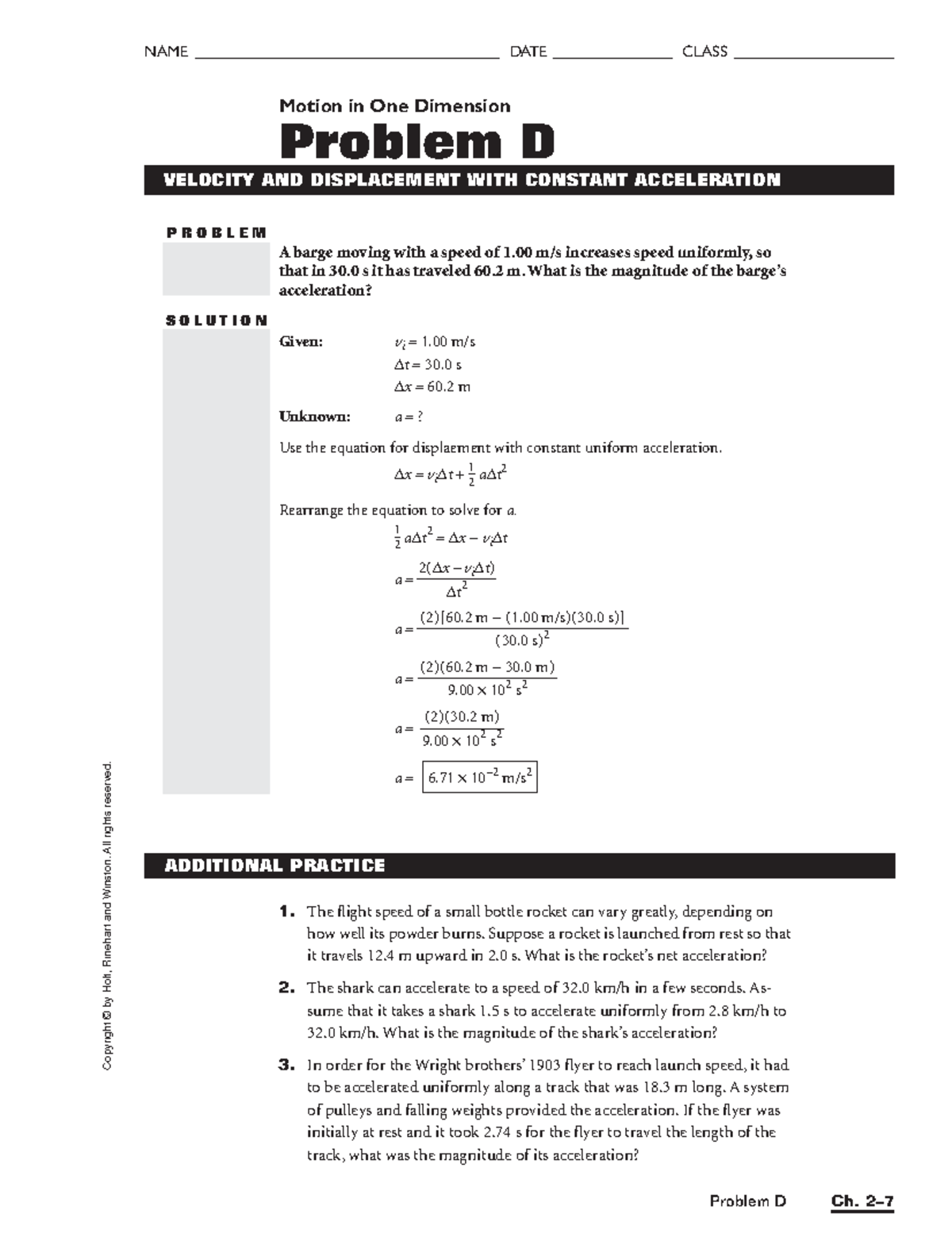 2.2.D.prob bank Velocity and Displacement with Constant Acceleration ...