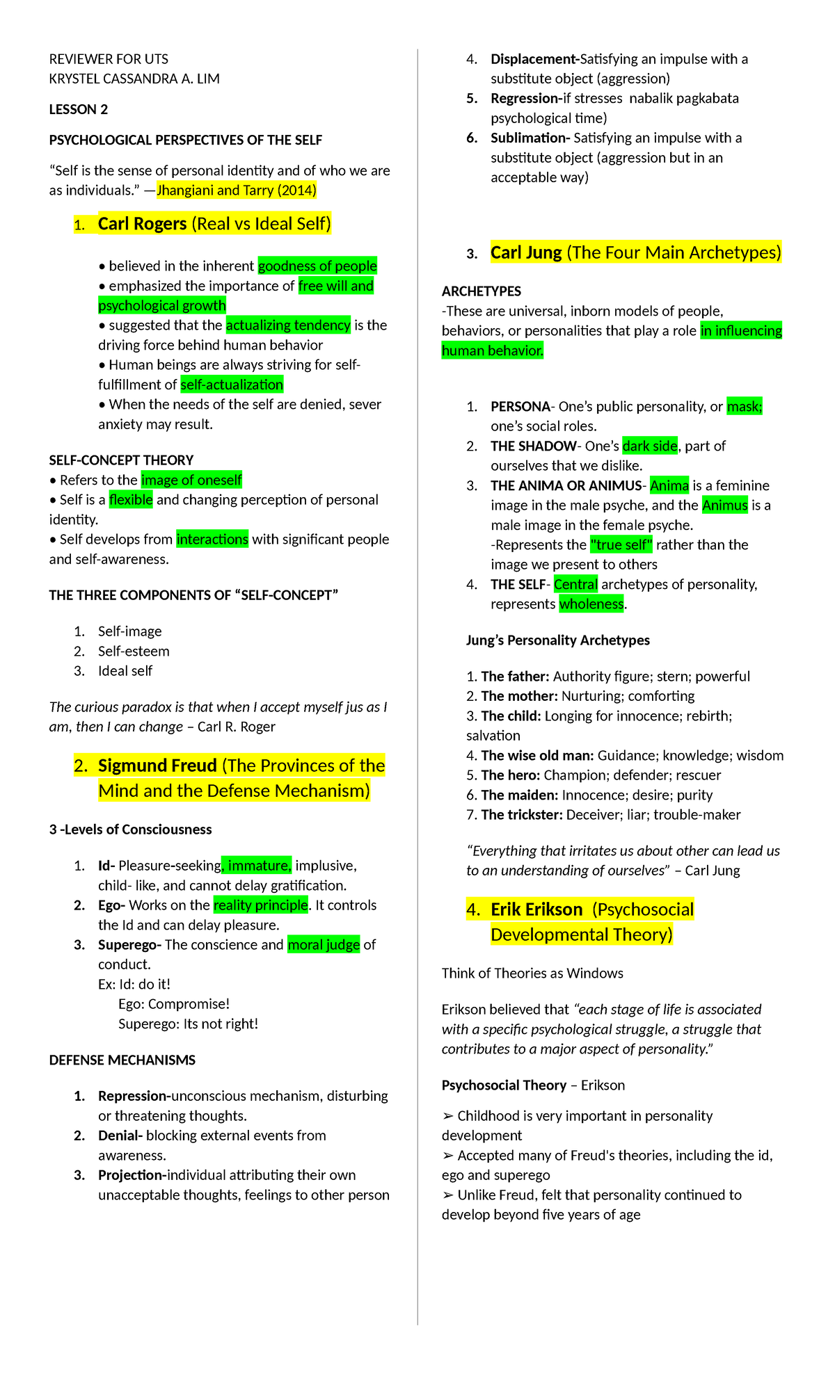 Uts lesson 1 and 2 - REVIEWER FOR UTS KRYSTEL CASSANDRA A. LIM LESSON 2 ...