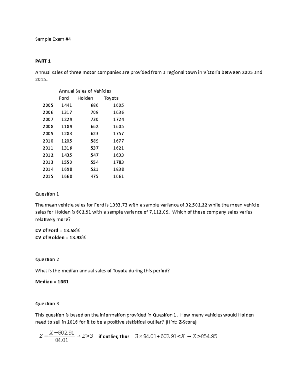 Sample/practice Exam 2015, Questions And Answers - Sample Exam # PART 1 ...