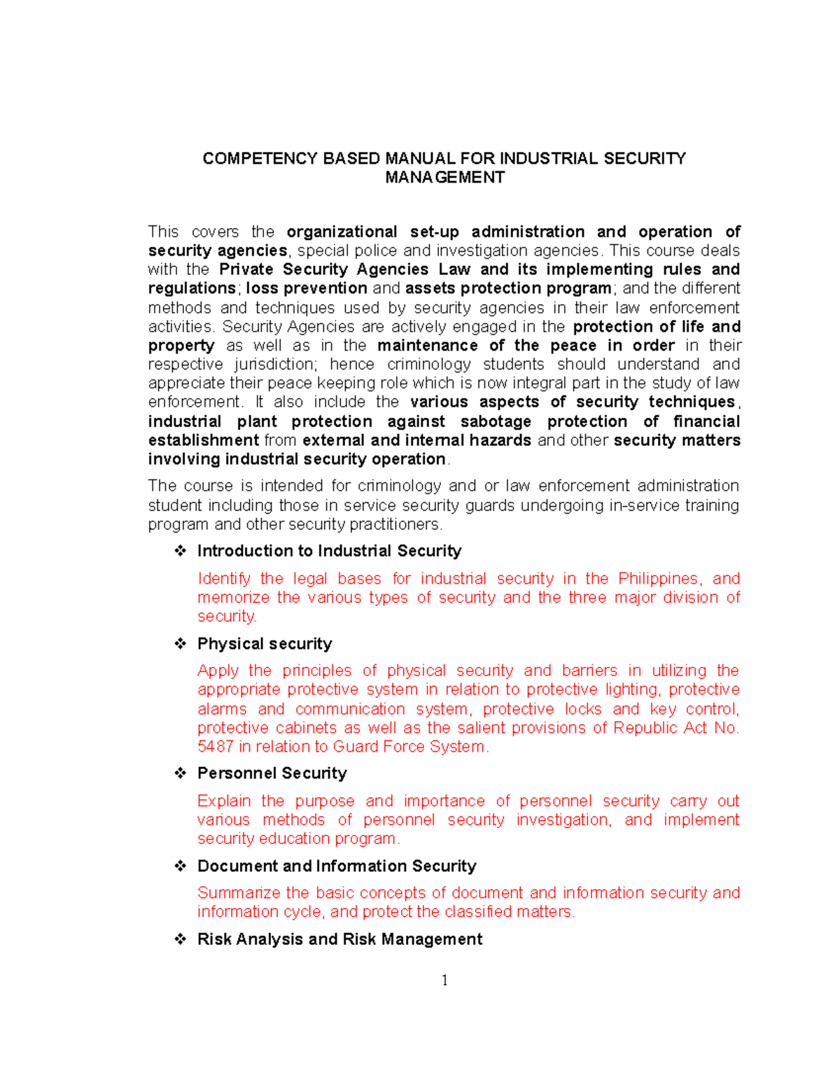 Competency Based Manual for Security Services - COMPETENCY BASED MANUAL ...