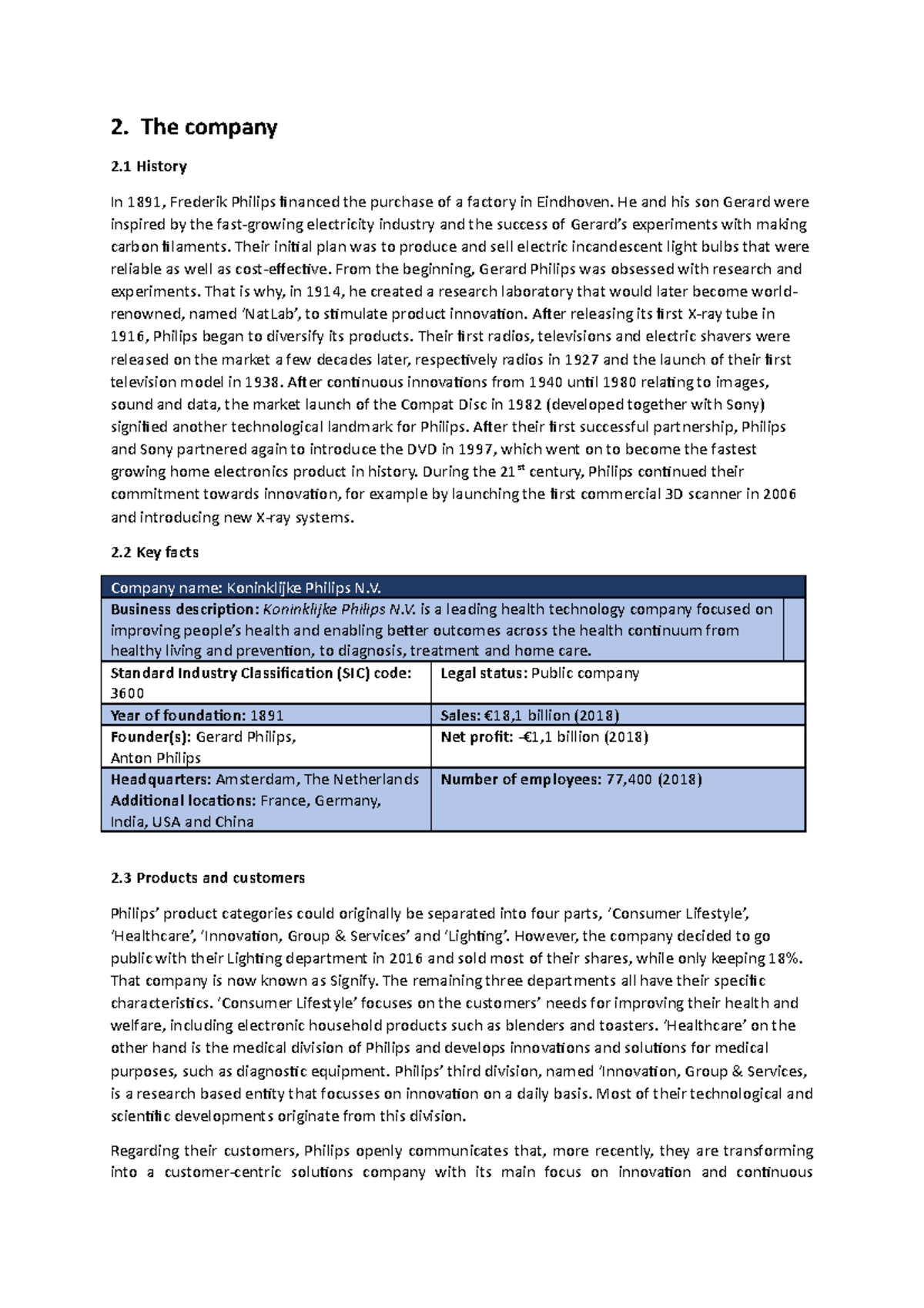 O&E Philips Company Description - 2. The company 2 History In 1891 ...