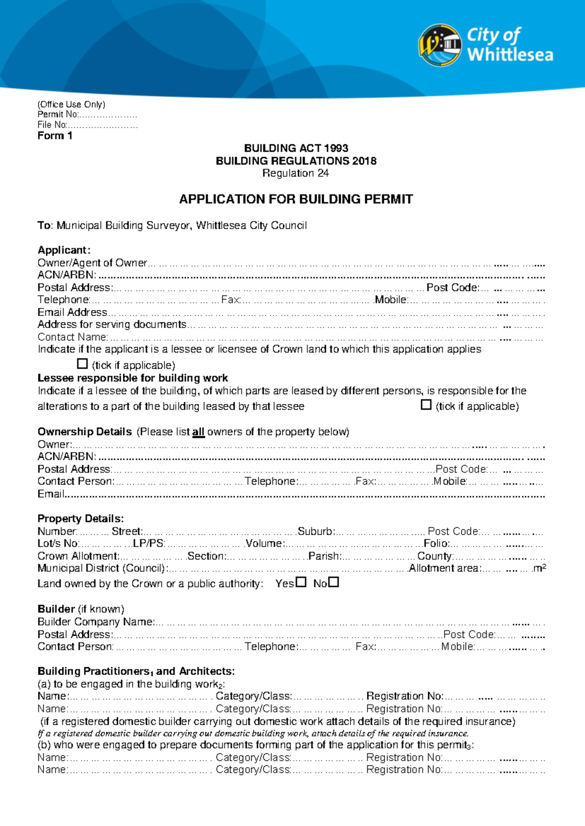 Building permit application form pdf - (Office Use Only) Permit No ...