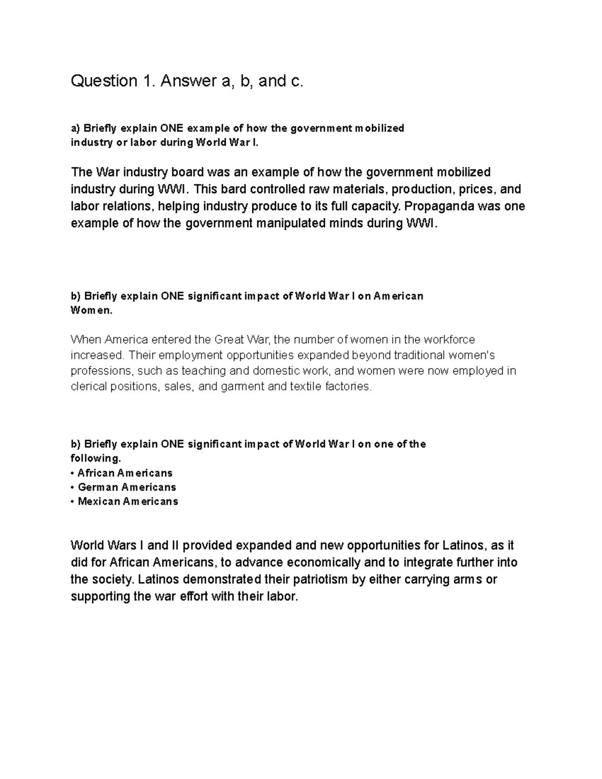 Assignment 3 Thursday - Question 1. Answer a, b, and c. a) Briefly ...