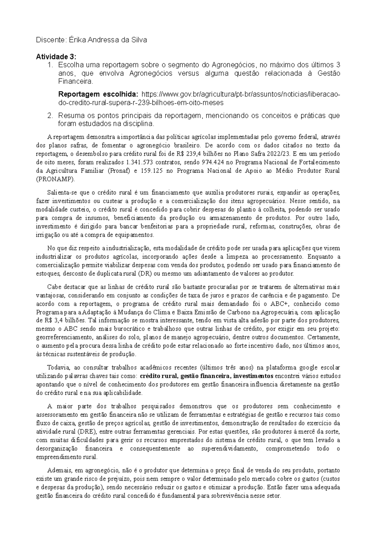 Atividade 3 - notas de aulas - Discente: Érika Andressa da Silva ...